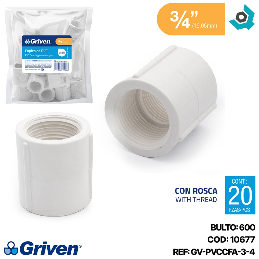 UNION COPLE DE PVC 3/4" CON ROSCA BLANCO GRIVEN | Litani Import Export